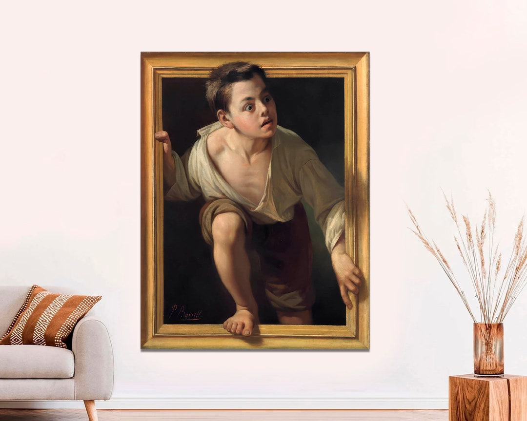 Boy Escaping Through Picture Frame, Escaping Criticism, Pere Borrell ...