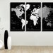 3 Panel Split Abstract Black and White World Map Canvas Print 1.5 Deep ...