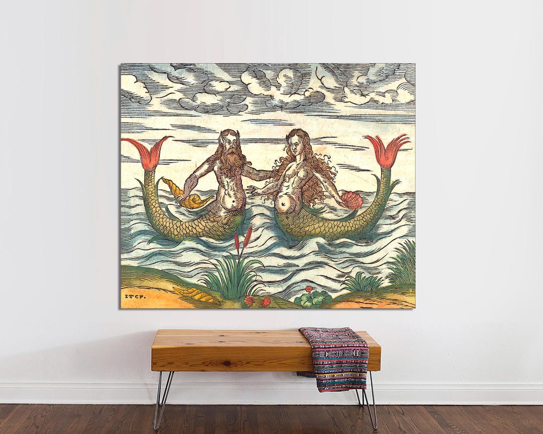 Medieval Mermaids Print, Antique Mermaid and Merman,vintage Mermaid Art ...