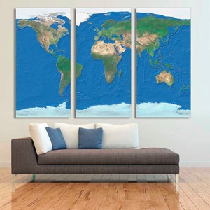 3 Panel Split World Map Canvas Print. Digitally Bubble Texture Given 1. ...