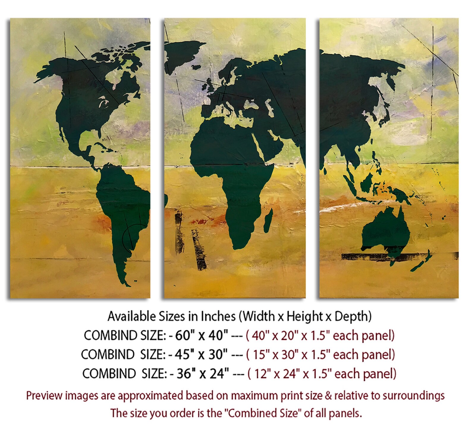 3 Panel Split Abstract World Map Canvas Print Abstract Map - Etsy