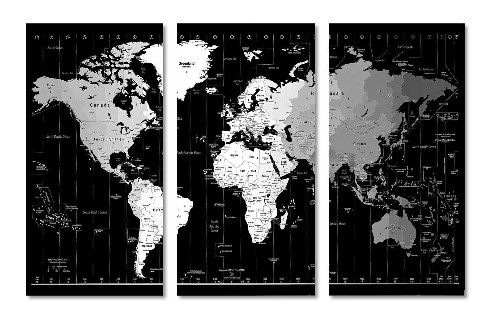 World Timezone Map Wall Art Canvas Print Deep - Etsy