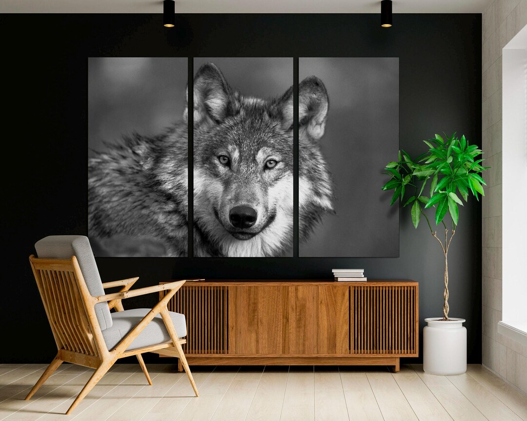 3-panel Canvas, Gray Wolf Wall Art, Gray Wolf Poster, Gray Wolf Home ...