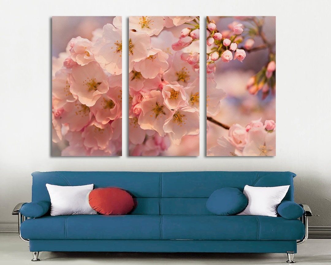 3 Panel Canvas Split , Peach Tree Blooming, Photo Print on Canvas ...
