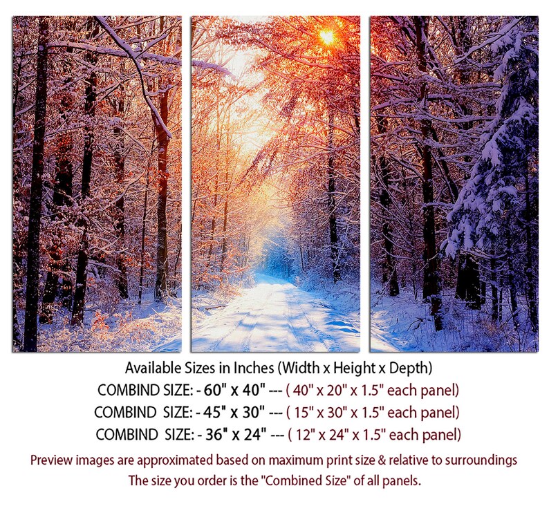 Winter Sunset Forest, Triptych Canvas Print, Framed Wall Decor - Etsy