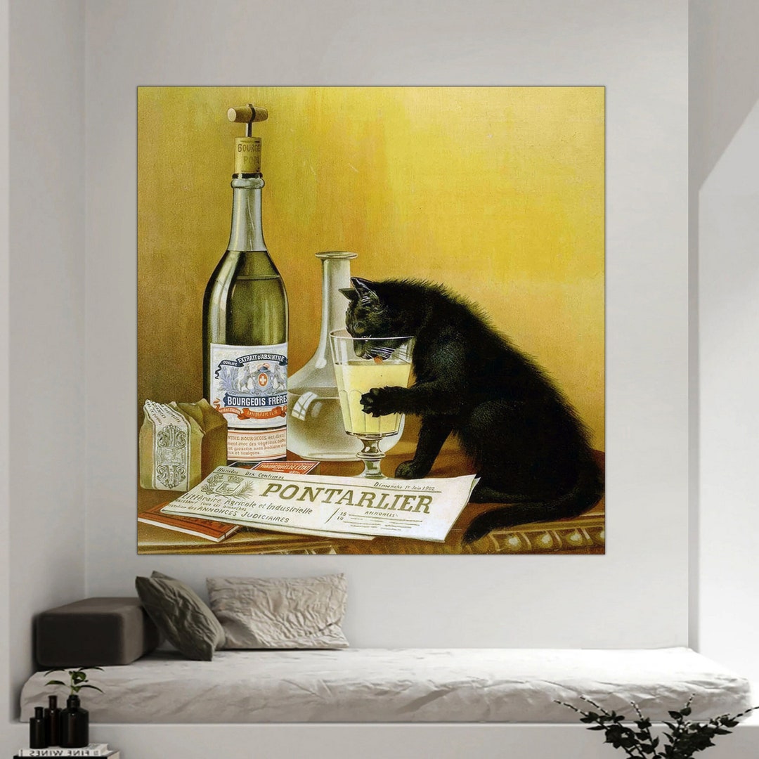 Vintage Absinthe Cat Canvas Print, Bar Wall Art - Etsy