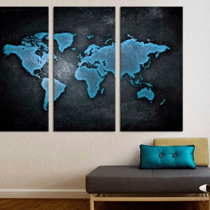 Abstract World Map Canvas Print, Triptych Wall Art - Etsy