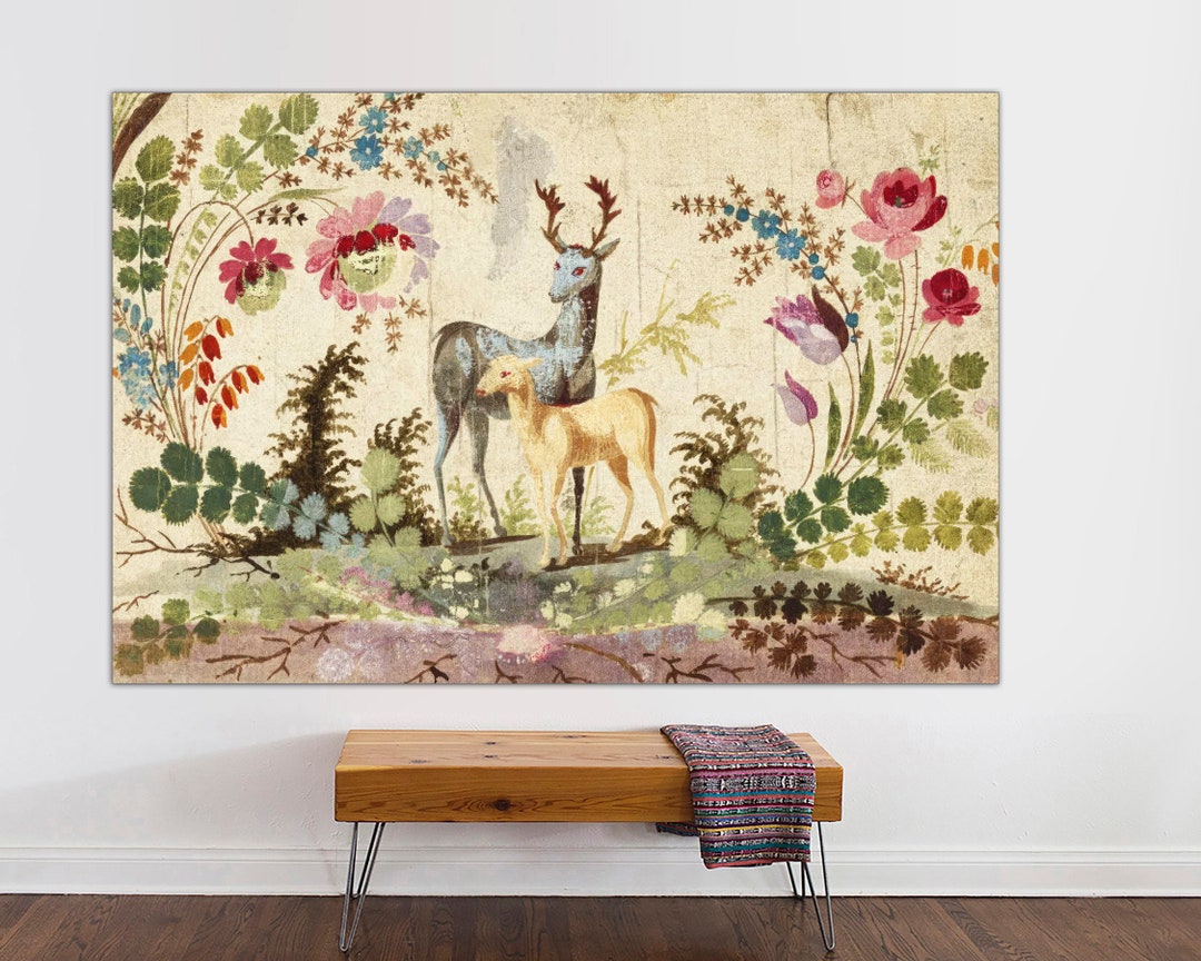 Vintage Deer Canvas Print, French Chinoiserie, Pillement Design, Ready ...
