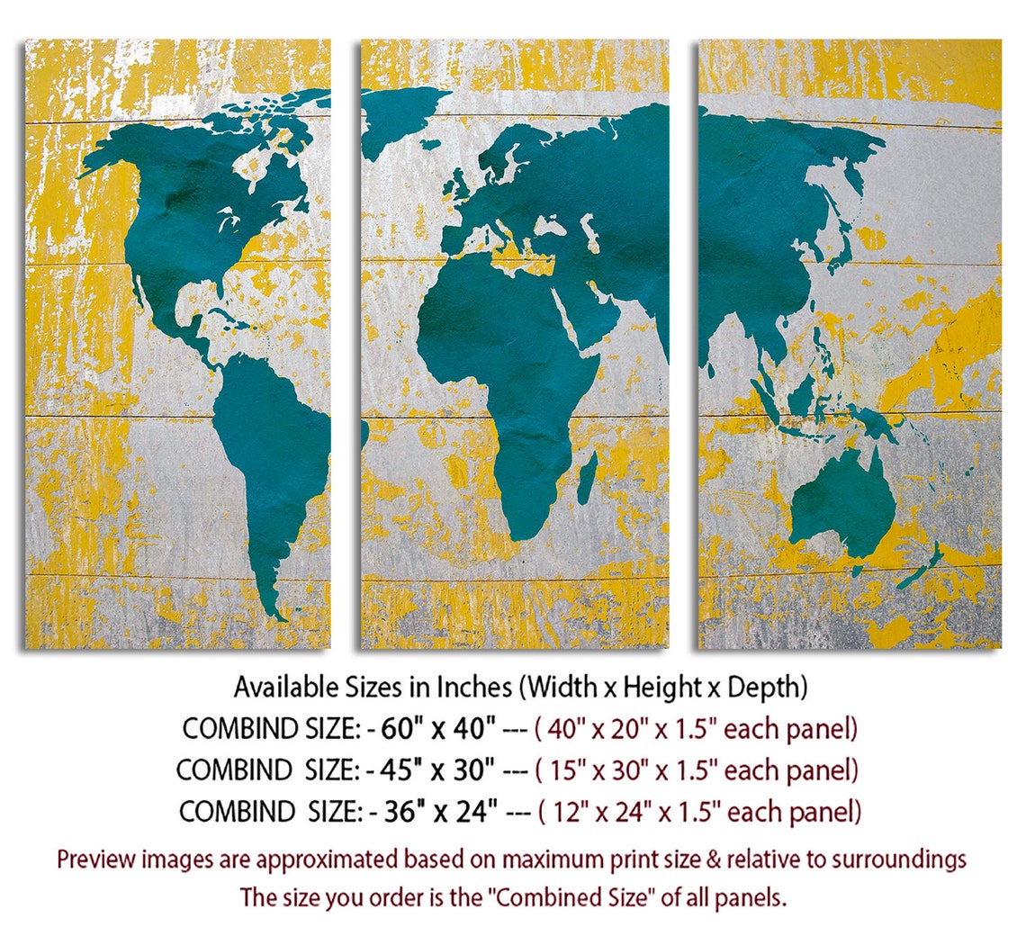 3 Panel Split Abstract World Map Canvas Print Abstract Map - Etsy
