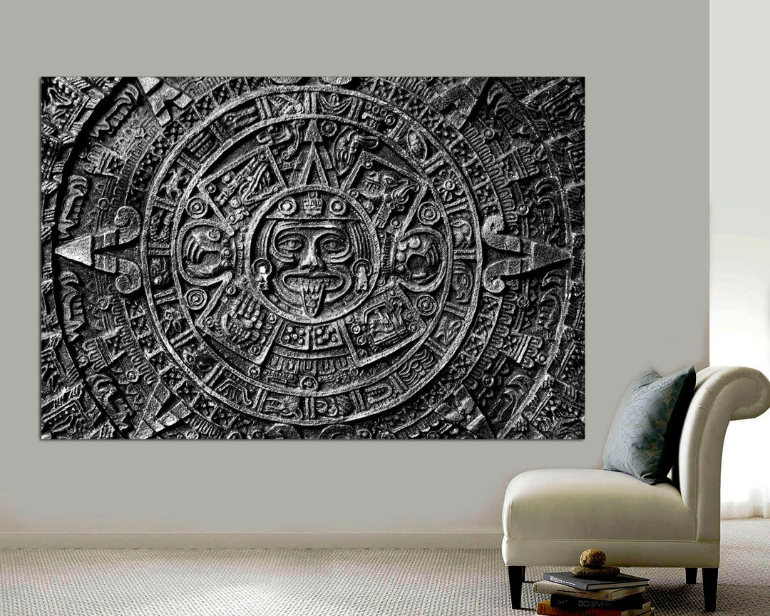 Mexican Artwork, Aztec Calendar, Mayan Canvas, Canvas Wall Art, Aztec ...
