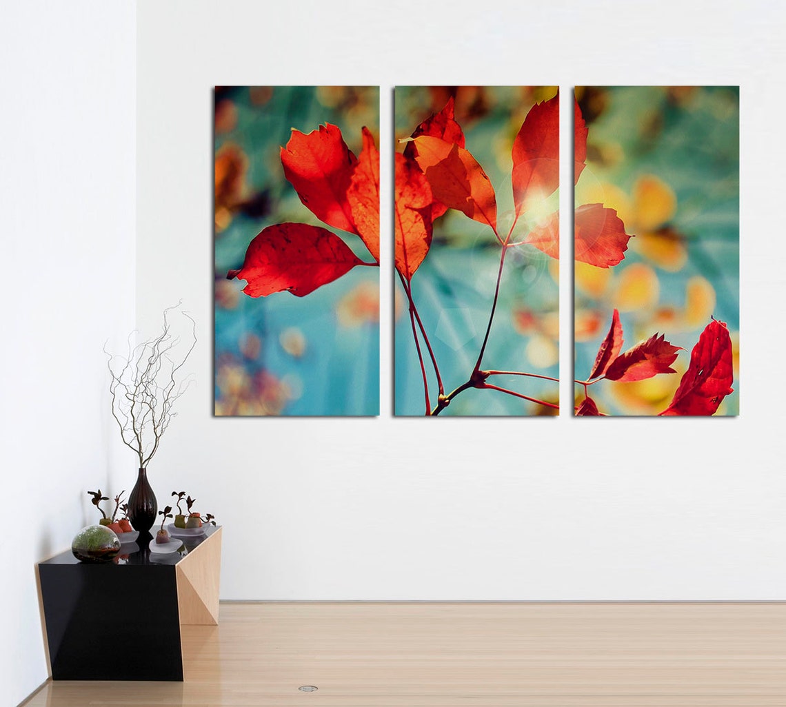 Autumn Red Leaf Tree Triptych Canvas Print, Interior Decor - Etsy
