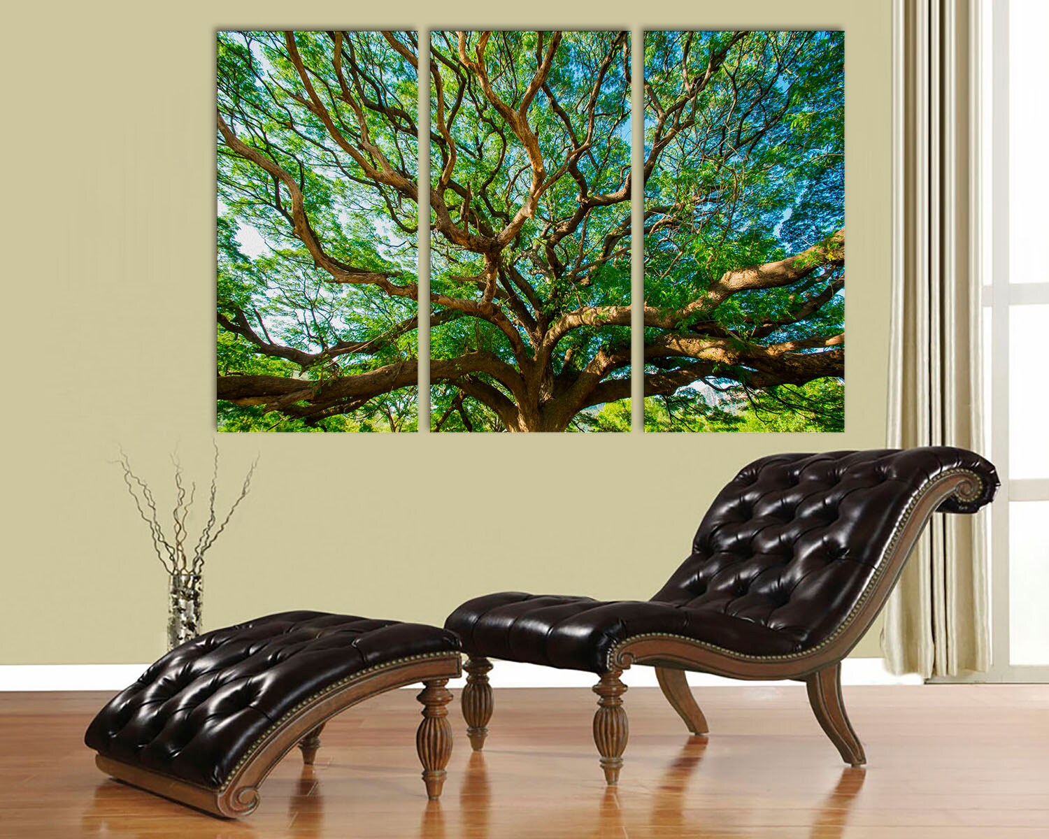 3 Panel Canvas Split Tree branches with leaves in sunlight | Etsy