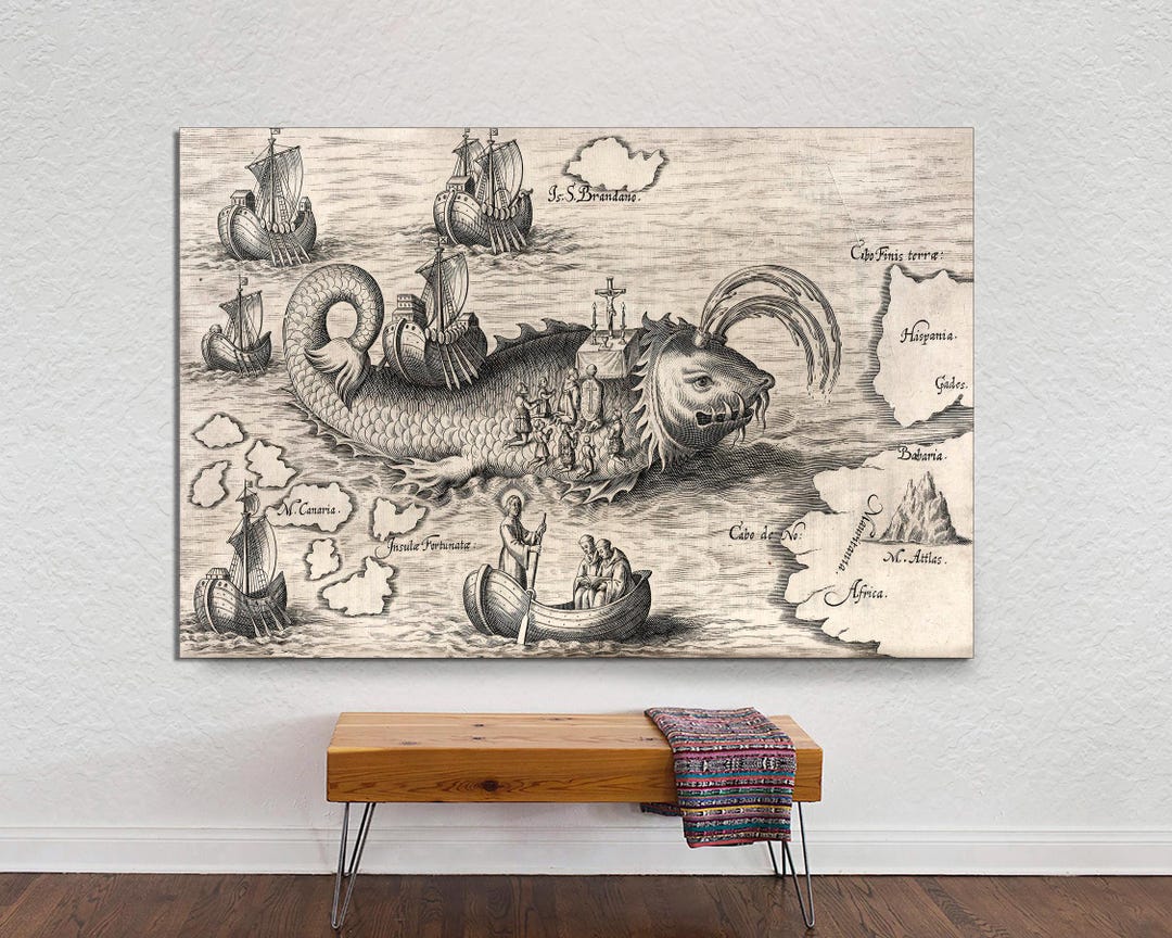 St Brendan's Voyage Map Canvas Print, Sea Monster Wall Art - Etsy
