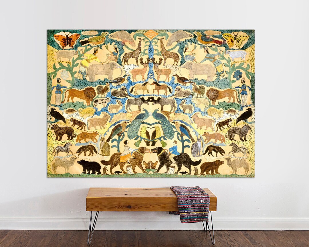 Vintage Collage Animal Art, Americana Folk Art, Canvas Collage Art ...