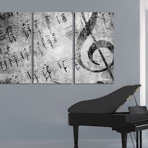 Split Music Notes Canvas Print, Triptych Wall Art, Modern Office Decor ...