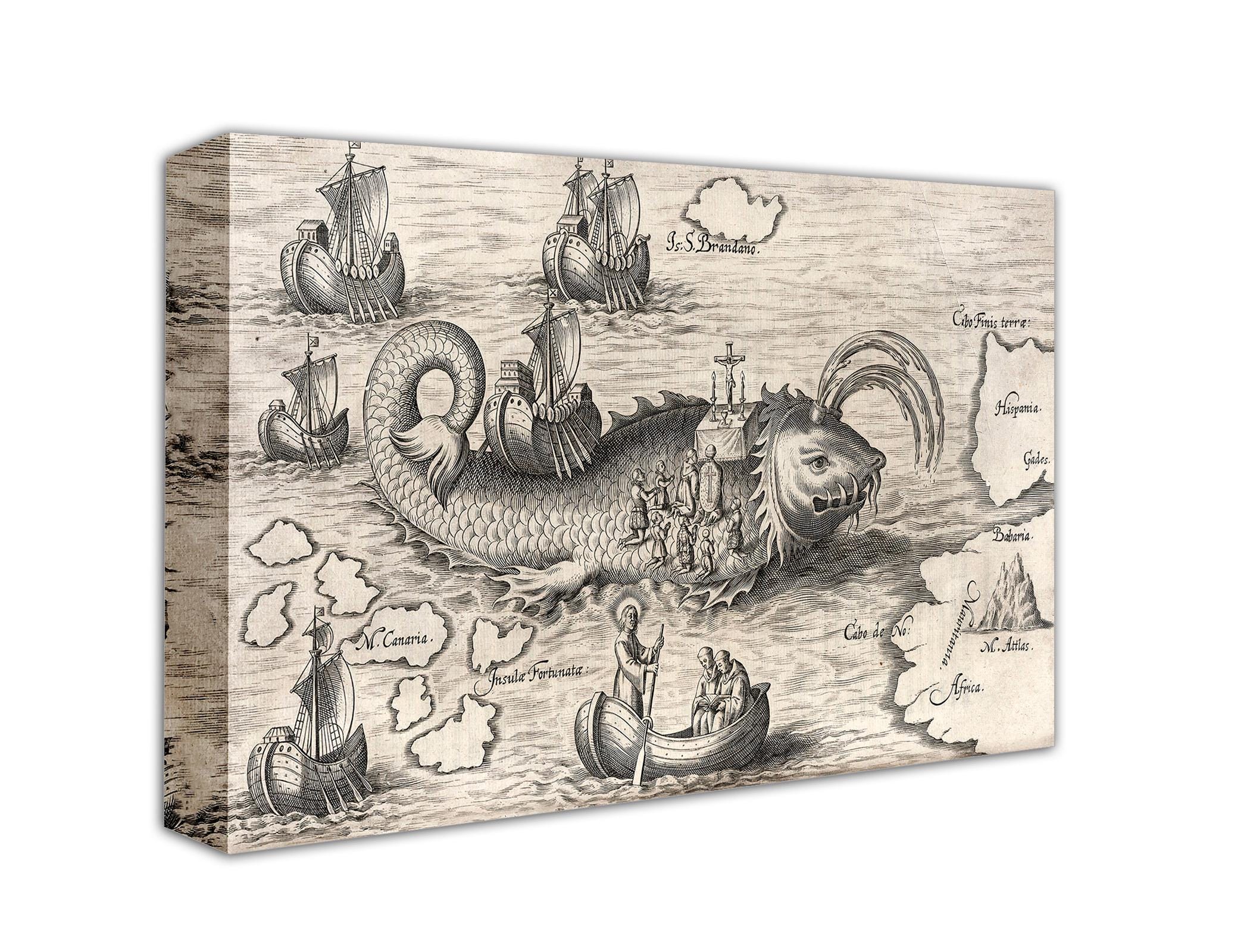 St Brendan's Voyage Map Canvas Print, Sea Monster Wall Art - Etsy