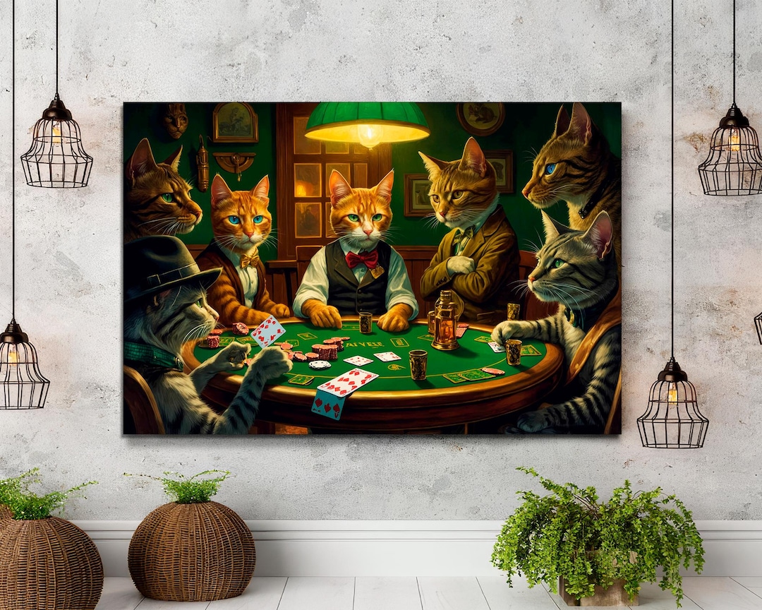 Cats Playing Poker Canvas Print, Funny Vintage Animal Art, Game Room ...