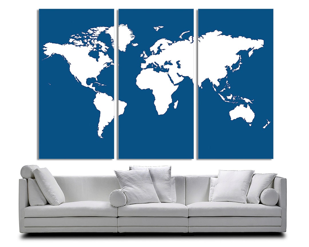 3 Panel Split Abstract World Map Canvas Print,1.5" Deep Frames,triptych ...