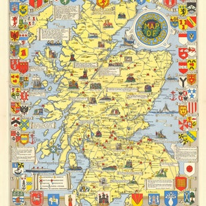 Vintage Scotland Map Print, Clans of Scotland, Scottish History Canvas ...