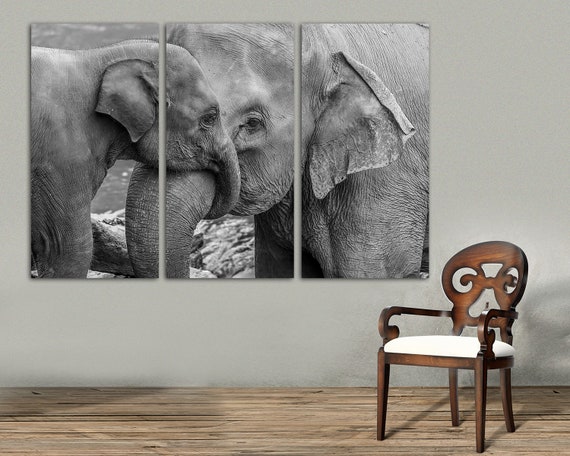 Elephant and Baby Elephant 3 Panel Canvas Split Elephant Wall - Etsy