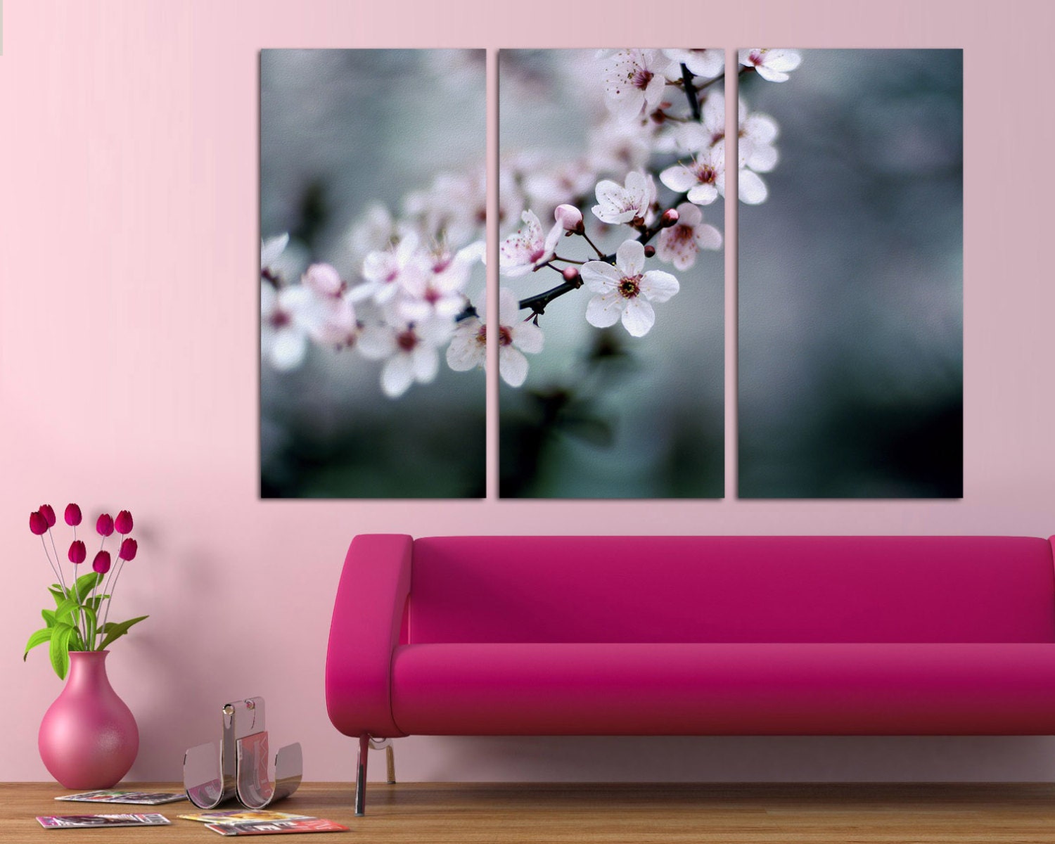3 Panel Canvas Split Cherry Blossom Tree Photo Print on | Etsy