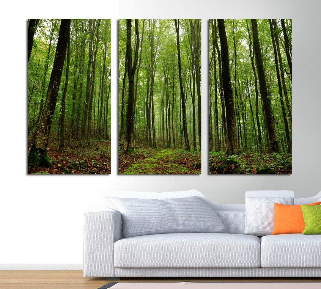 3 Panel Split, Triptych Canvas Print of Trees in Forest, Spring Trees ...