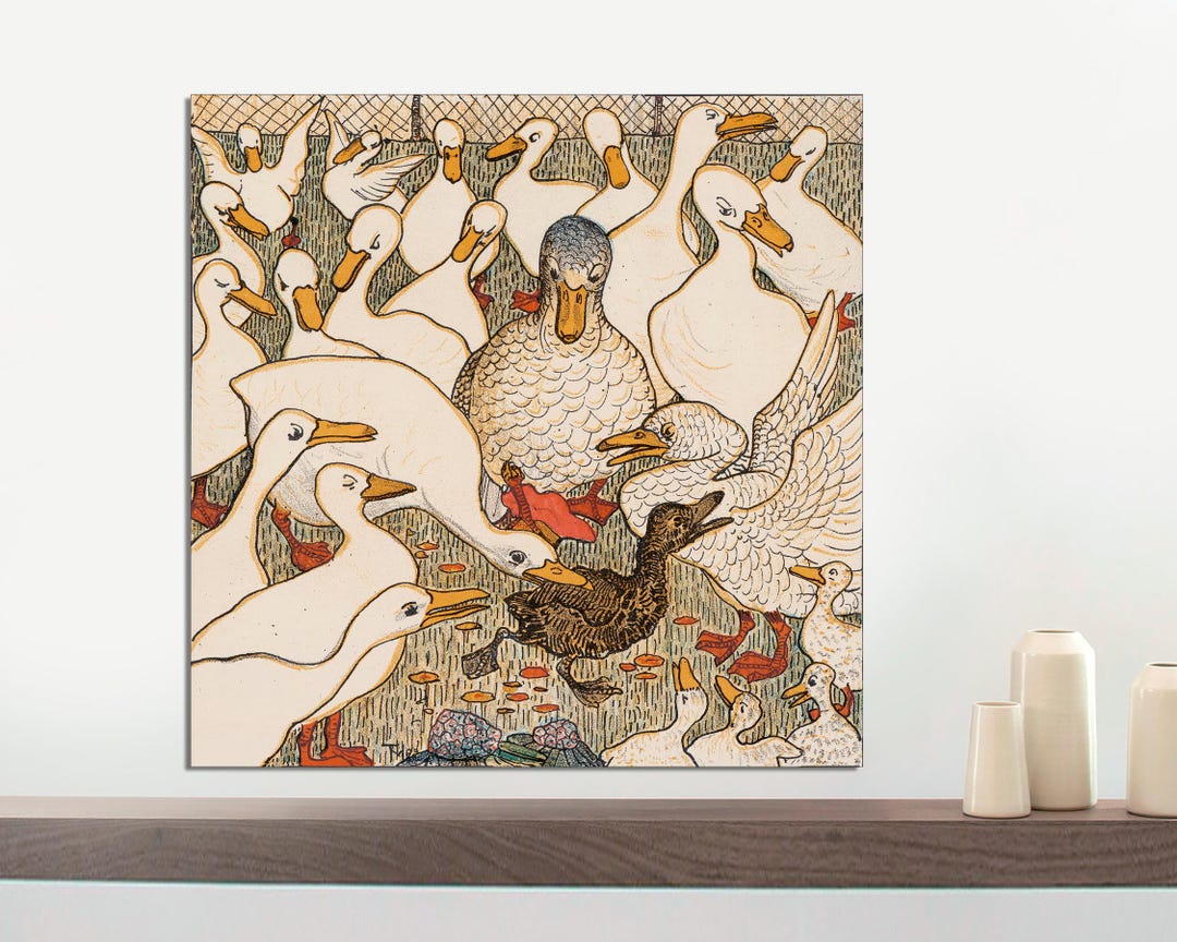CANVAS Print Ready to Hang, Vintage Duck Wall Art,illustration From the Ugly Duckling Canvas Art ...