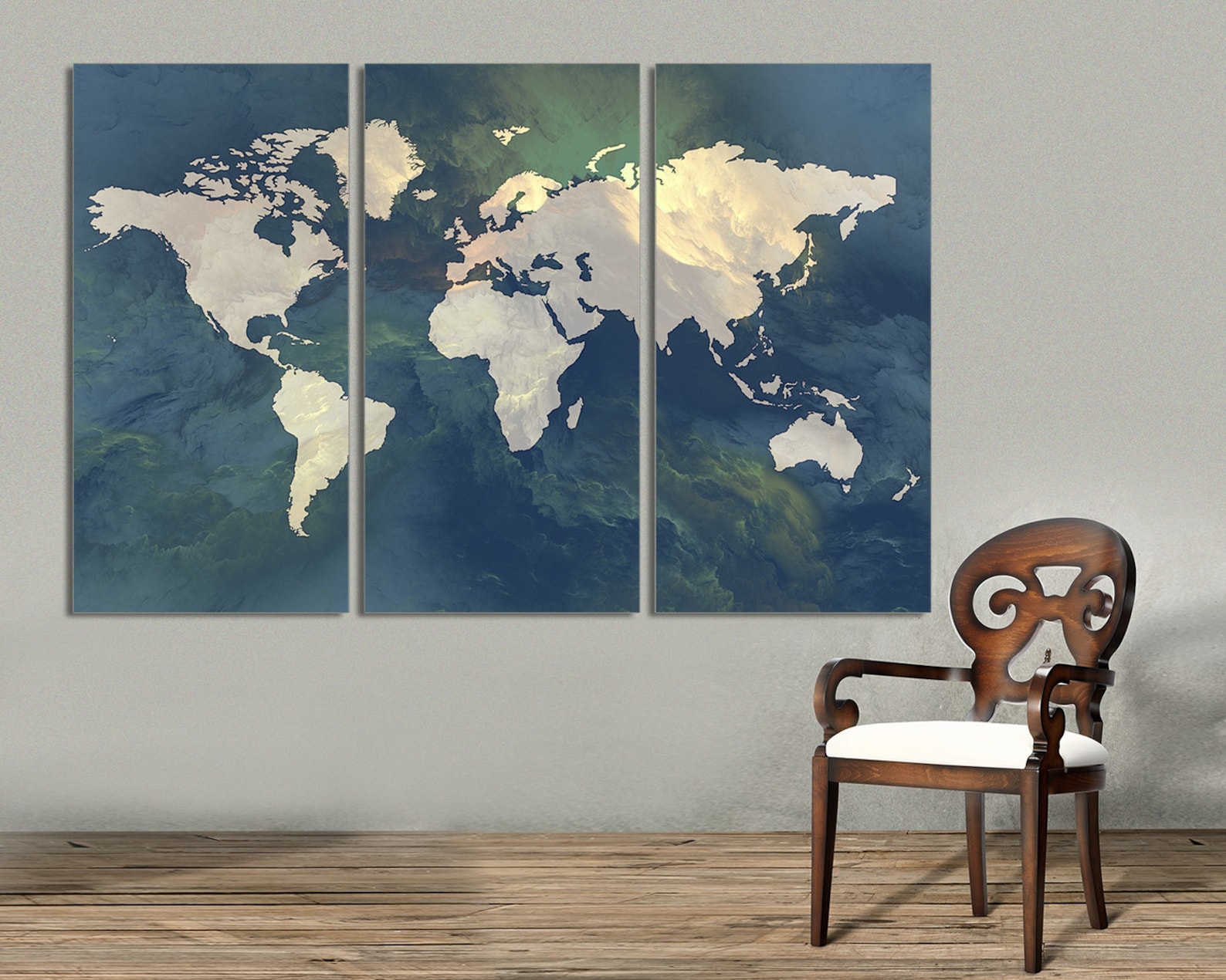 3 Panel Split Abstract World Map Canvas Print1.5 Deep | Etsy