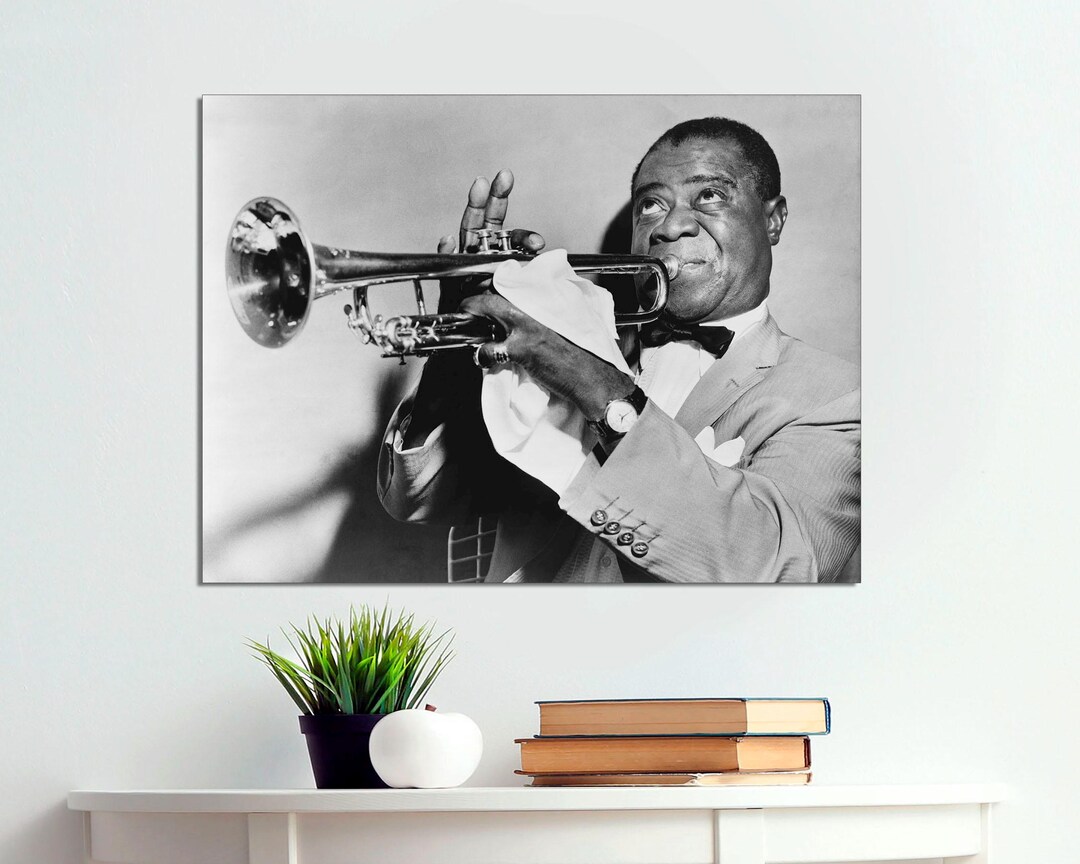 Louis Armstrong Photo Print on Canvas, Playing Trumpet Jazz Music Wall ...