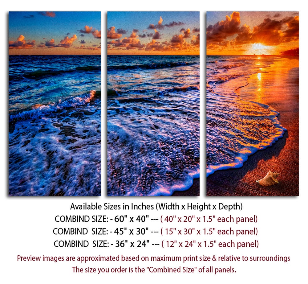 Beach during Sunset 3 Panel Split Sunset wall art Yellow and | Etsy