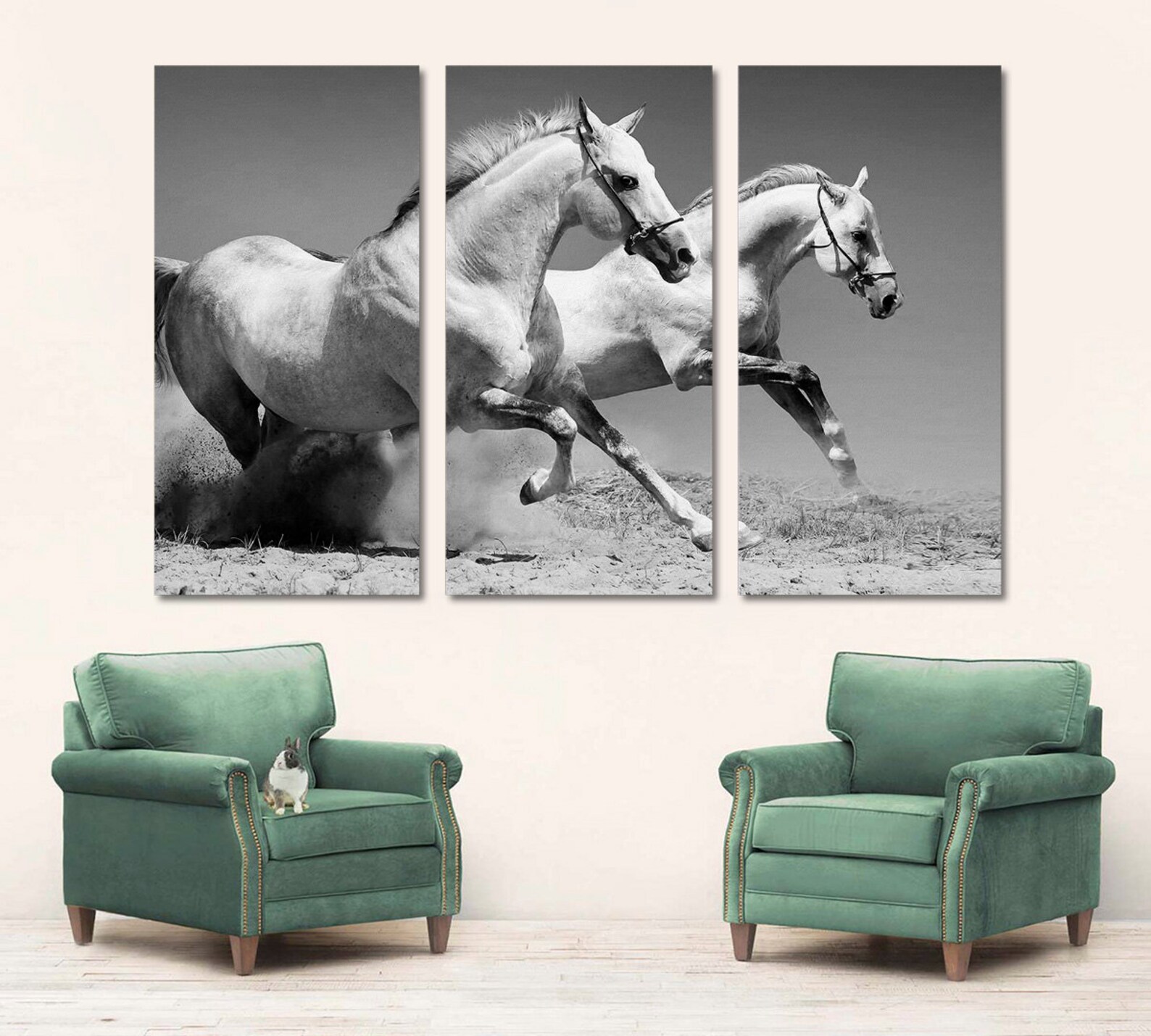 3 Panel Split Triptych Canvas Print of Horses running in | Etsy