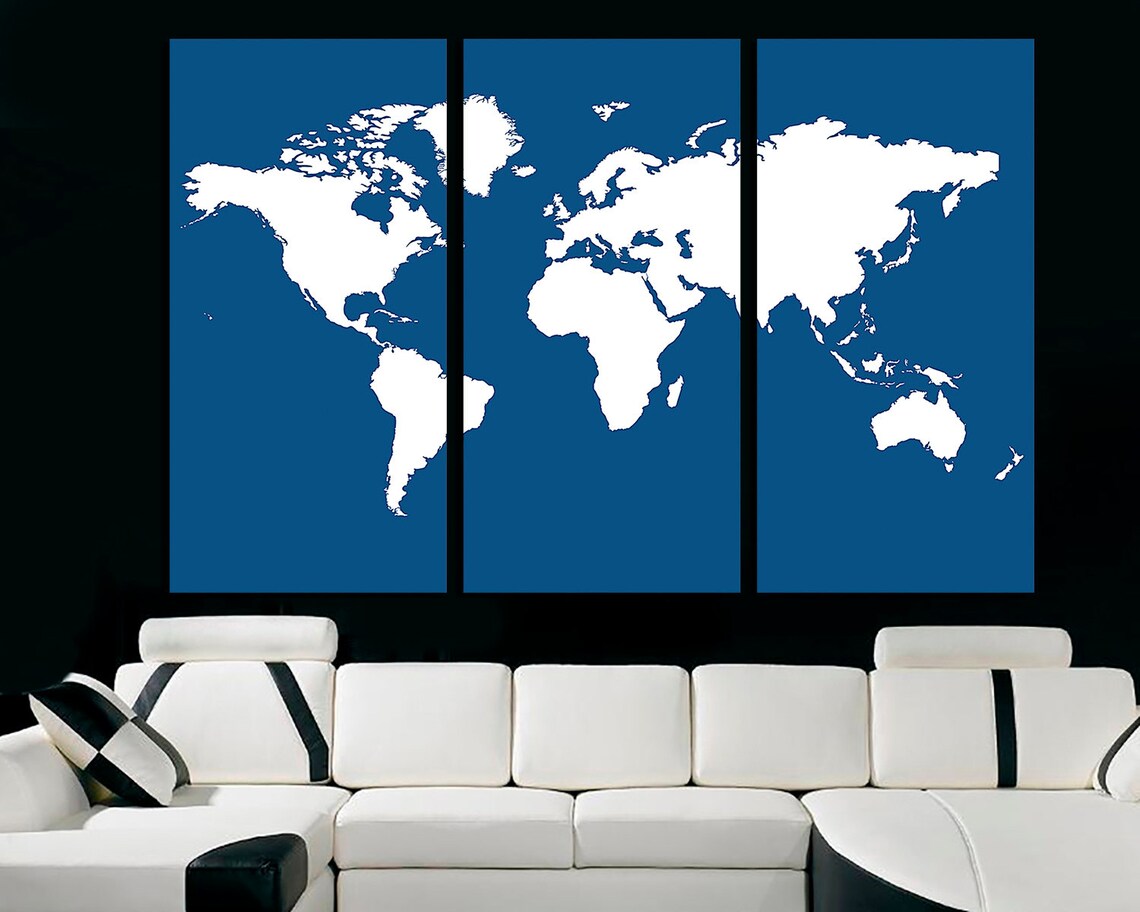 3 Panel Split Abstract World Map Canvas Print1.5 Deep | Etsy