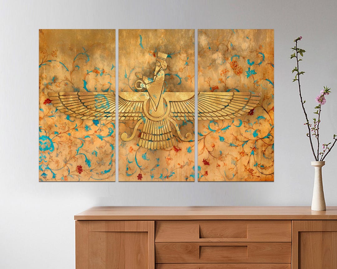 The Faravahar Symbol on Persian Carpet Canvas Print Wall Art, the ...