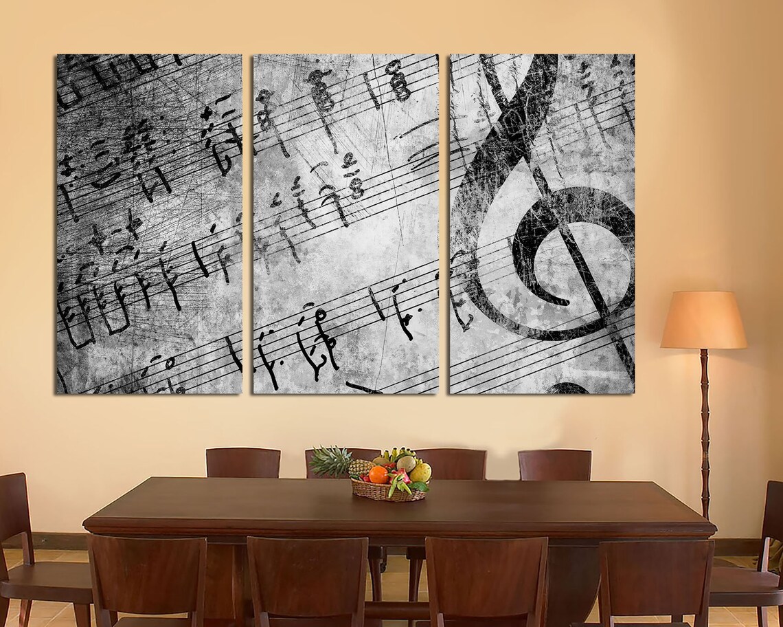 Split Music Notes Canvas Print, Triptych Wall Art, Modern Office Decor ...