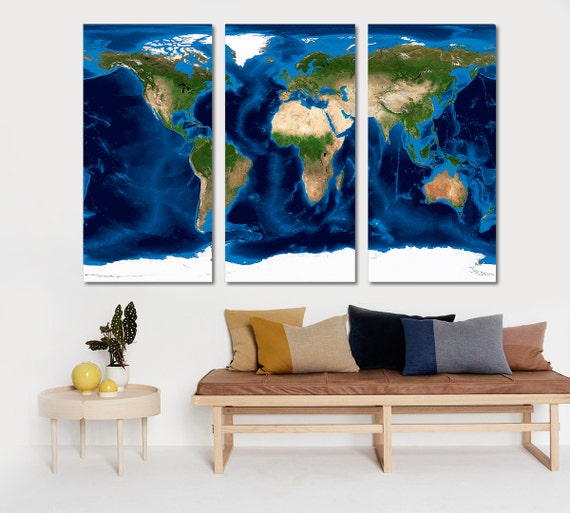 3 Panel Split World Map From Space Canvas Print1.5 | Etsy