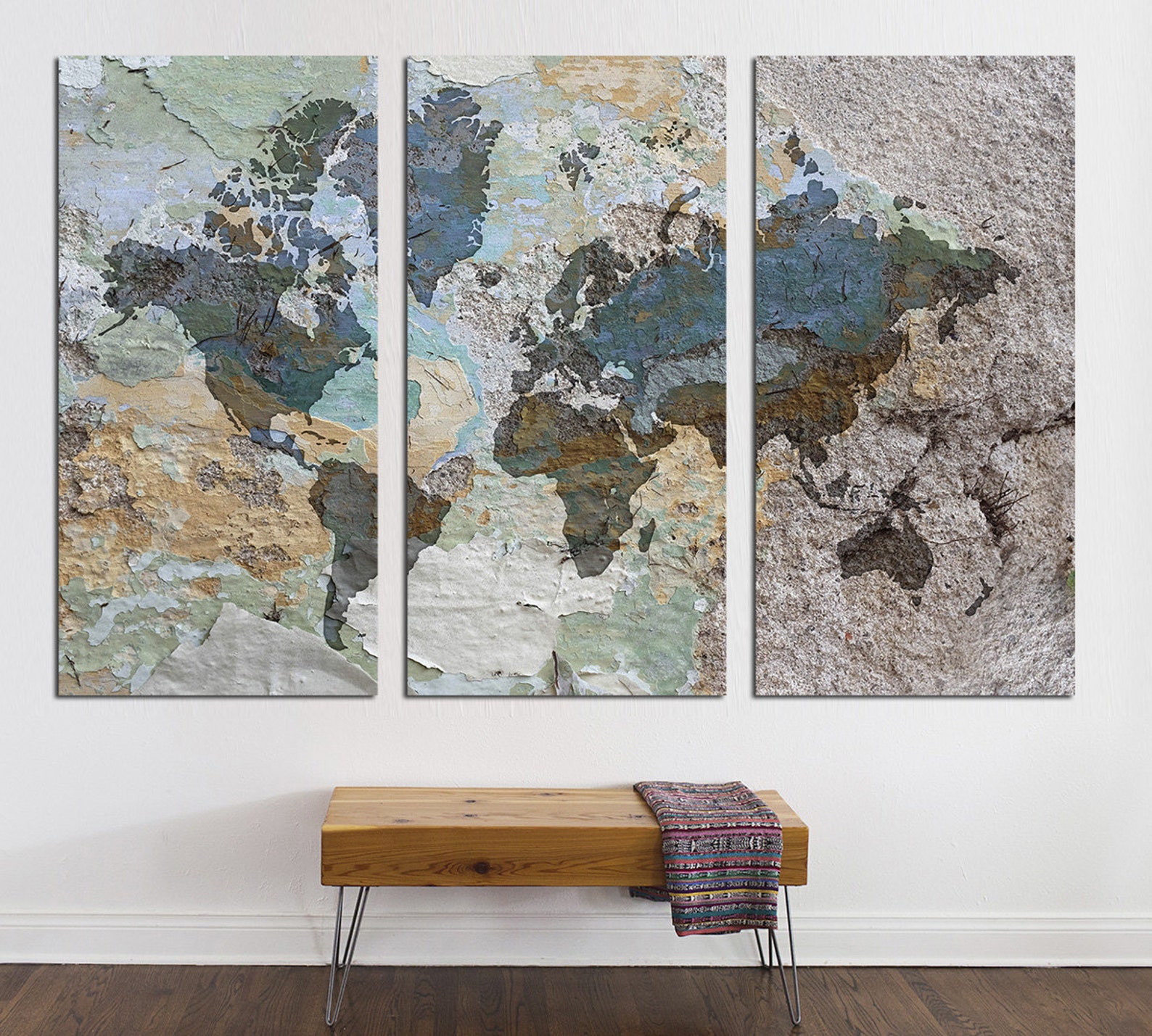 3 Panel Split Abstract World Map Canvas Print1.5 Deep | Etsy