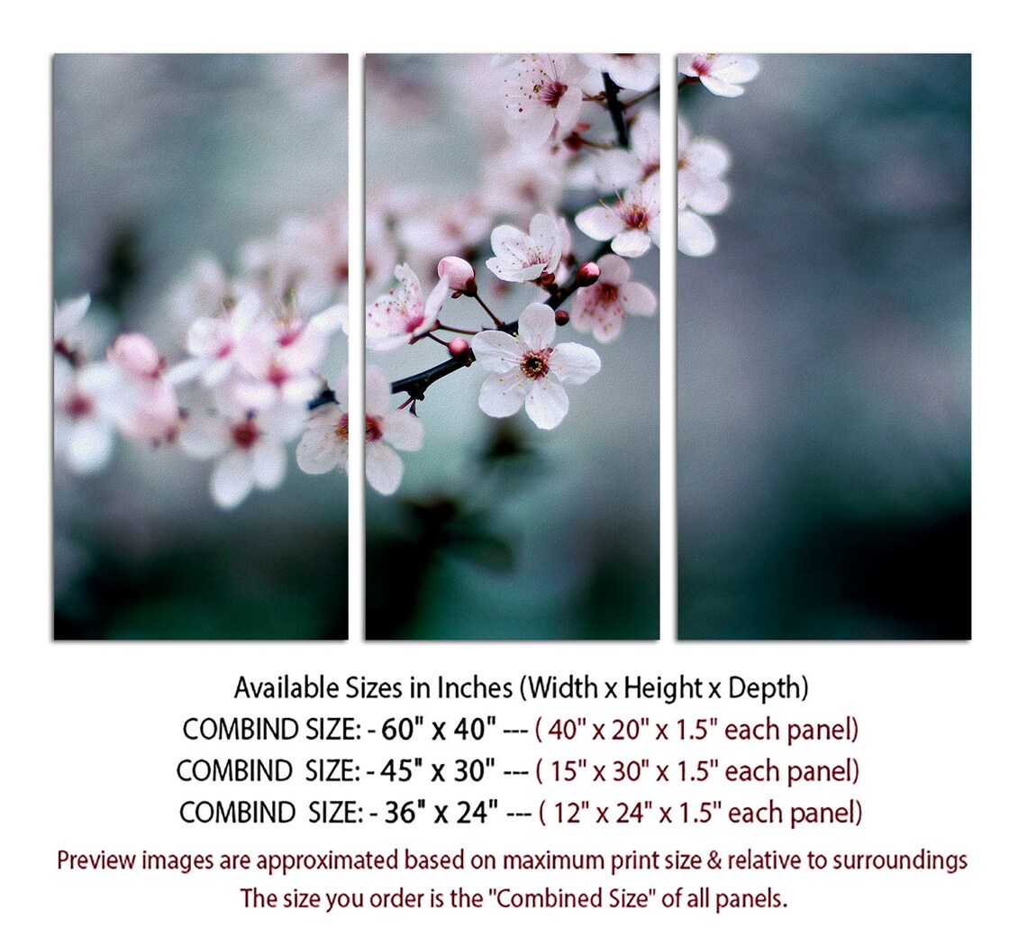3 Panel Canvas Split Cherry Blossom Tree Photo Print on | Etsy