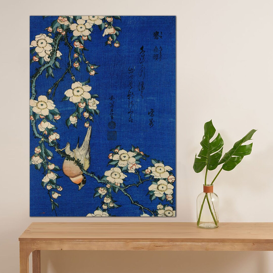 Katsushika Hokusai, Weeping Cherry and Bullfinch. Canvas Art ...