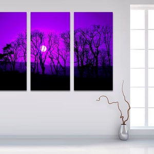 3 Panel Canvas Split, Giclee Print, Purple Spreading Tree Branches ...