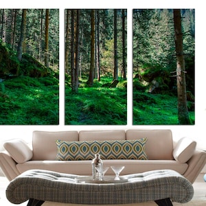 3 Panel Split, Triptych Canvas Print of Trees in Forest. Nature ...