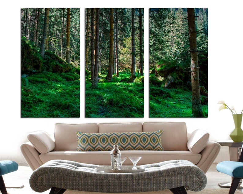 Green Forest Trees Triptych Canvas Print, Nature Photography Wall Art ...