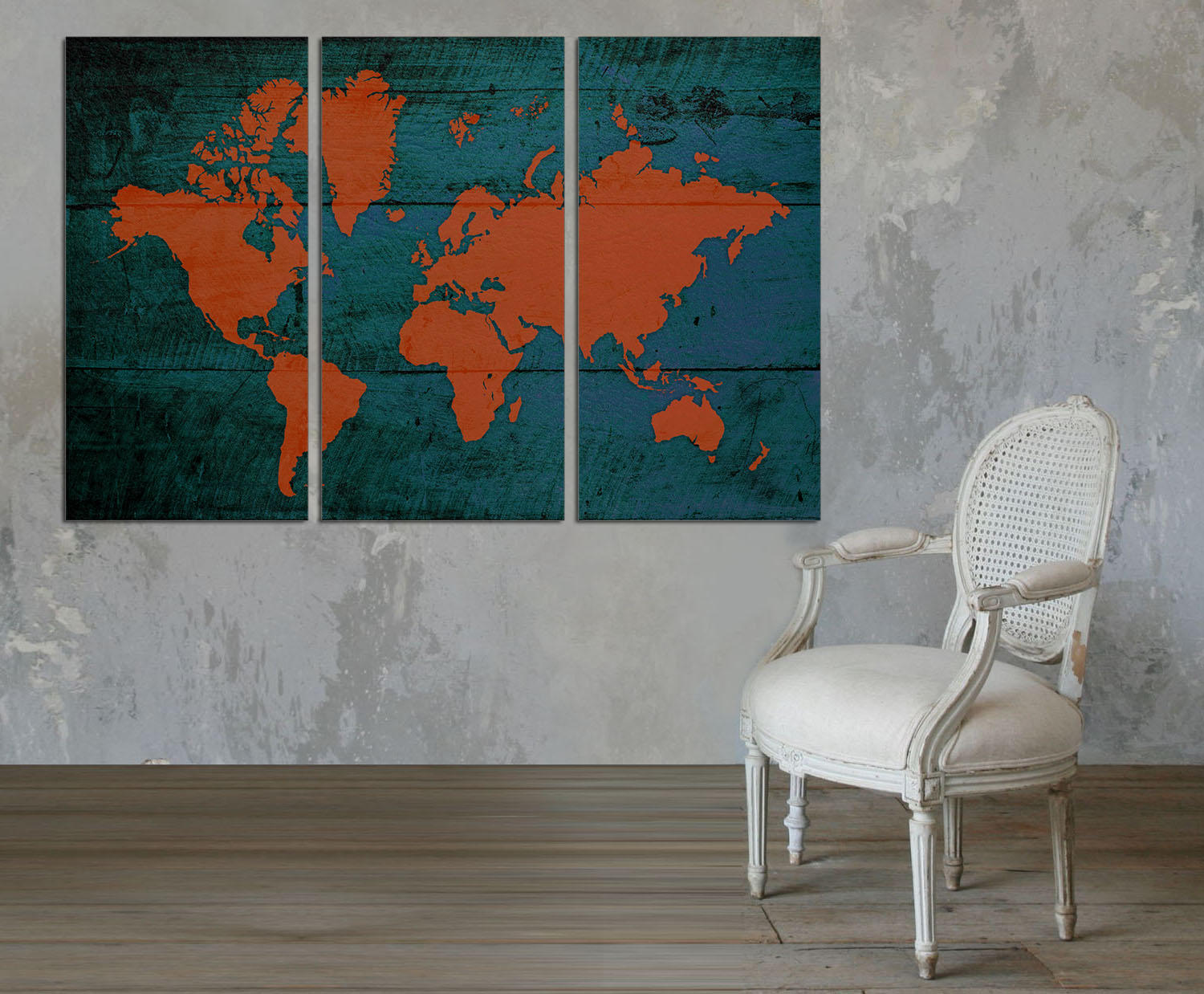 3 Panel Split Abstract World Map Canvas Print Wall Art Map | Etsy