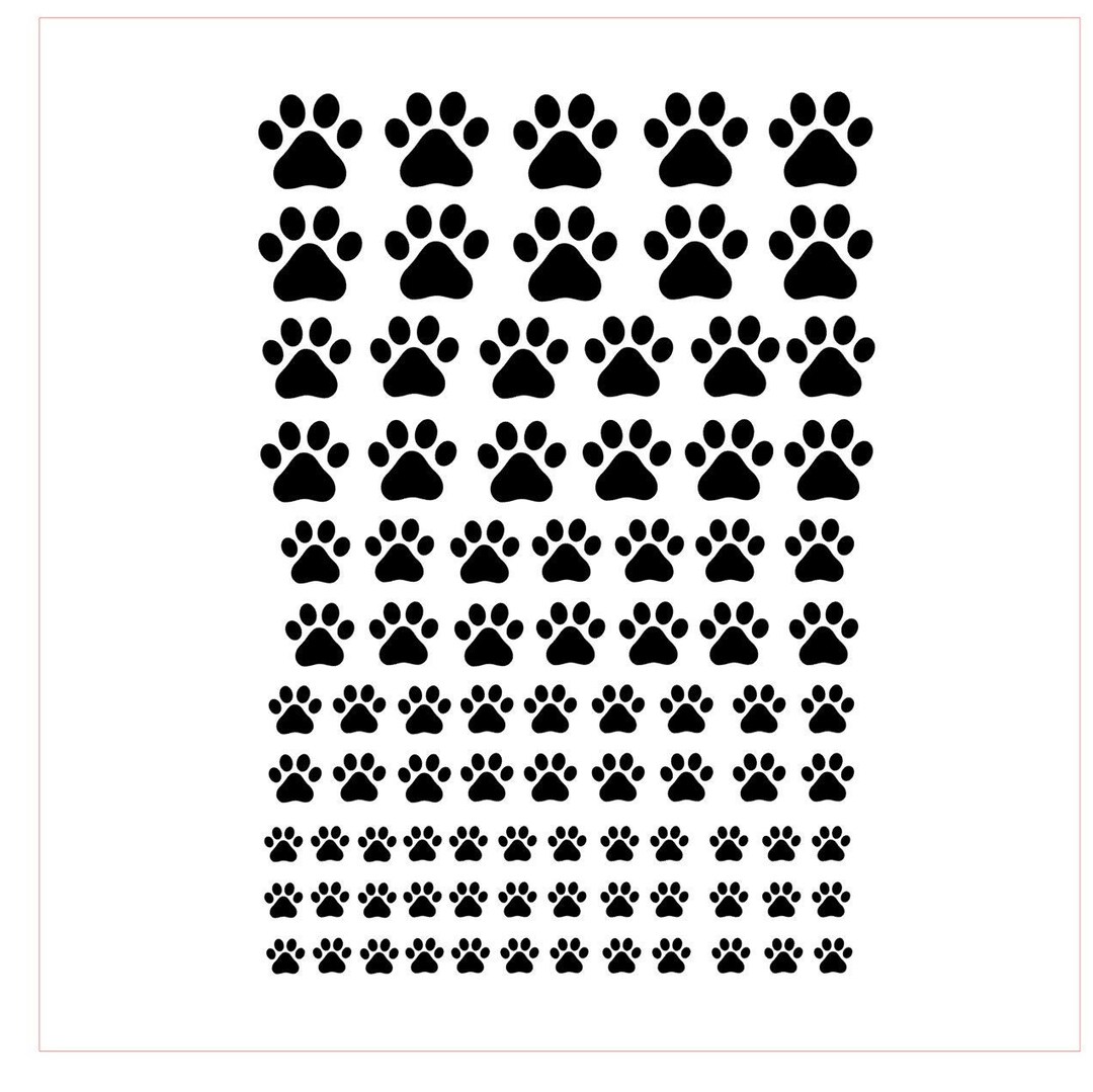 Sheet of Mixed Paw Print Shapes 1cm-3cm Vinyl Decals Transfers Various ...