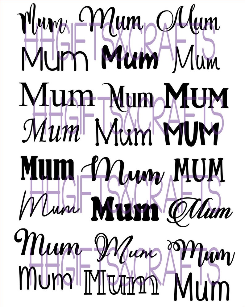 Sheet of 24 Mum Words Different Fonts Vinyl Decals - Etsy