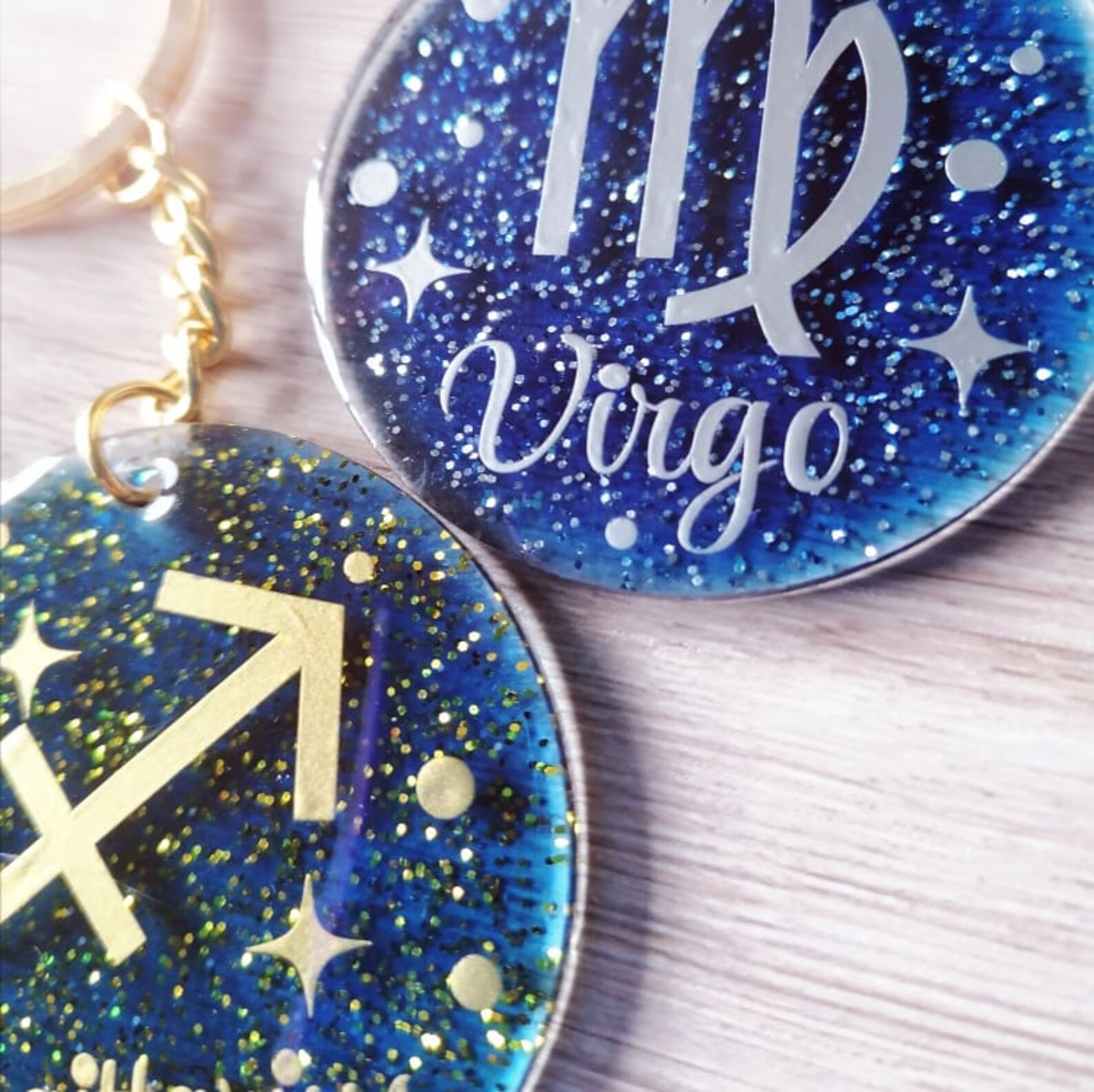 Zodiac Star Sign Keyring - Resin Glitter - Gold Silver - Zodiac Gift ...