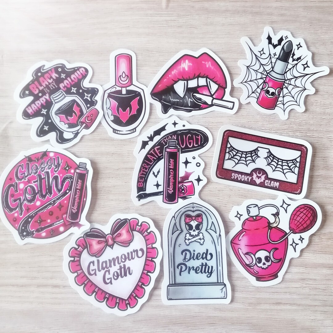 Glam Goth Vinyl Stickers X 10 Goth Stickers in Red, Glam Stickers, Goth ...
