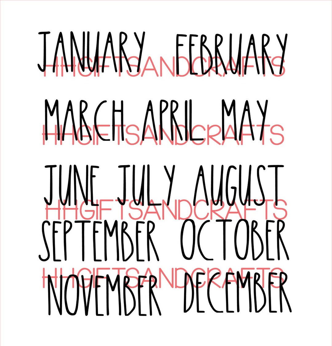 Months of the Year Wording RAE DUNN INSPIRED - Vinyl Decal Transfers ...