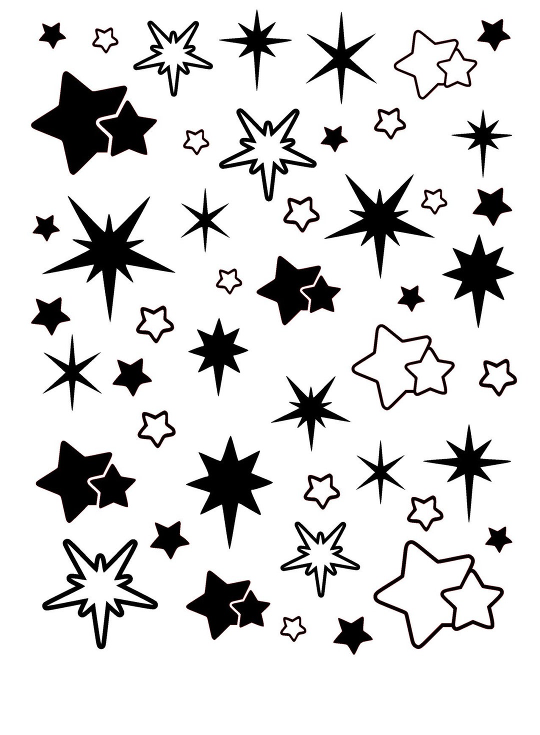 Sheet of Over 40 Mixed Star Shapes Vinyl Decals Transfers Various Sizes ...