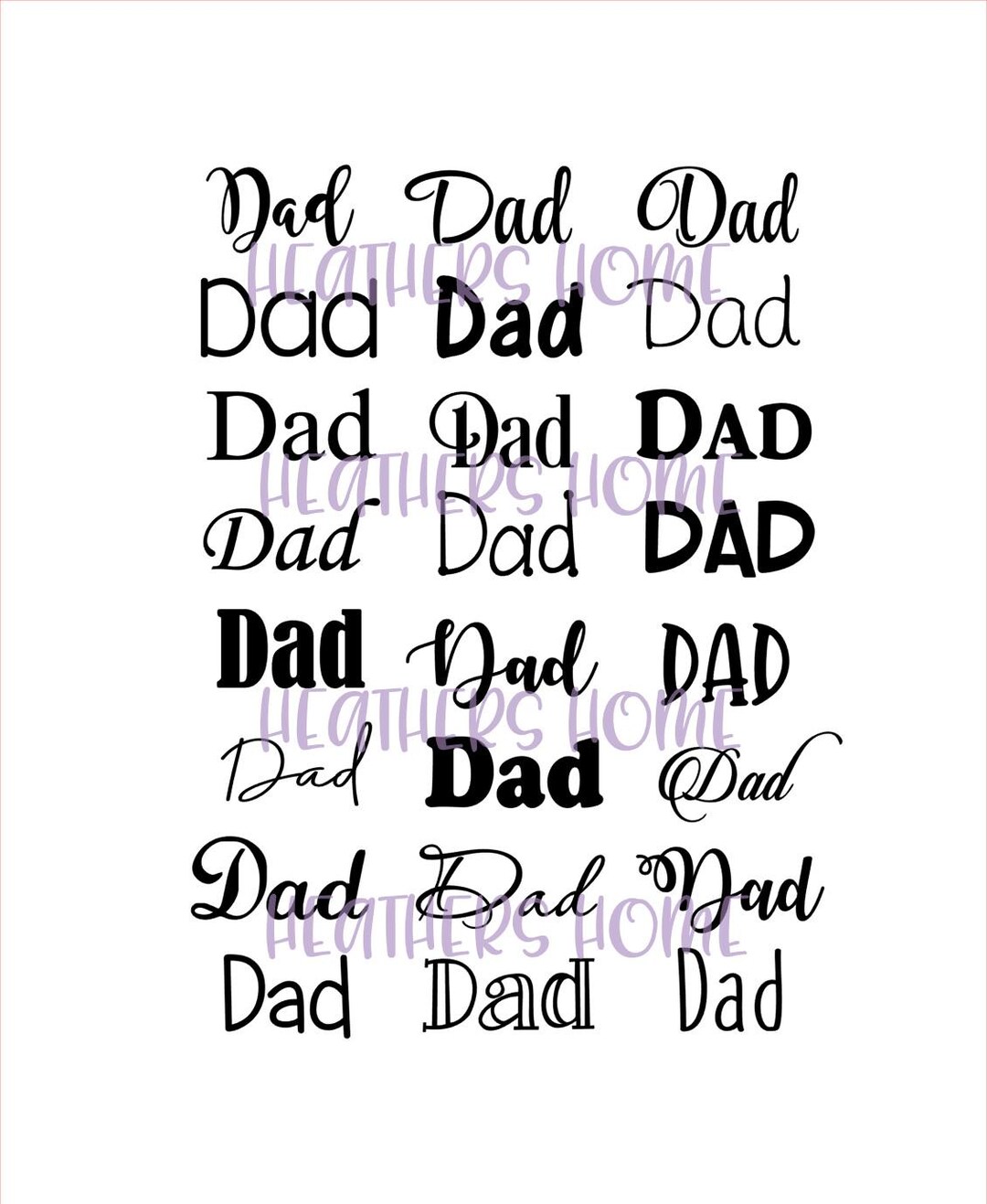 Sheet of 24 Dad Words, Different Fonts - Vinyl Decals Transfers Various ...