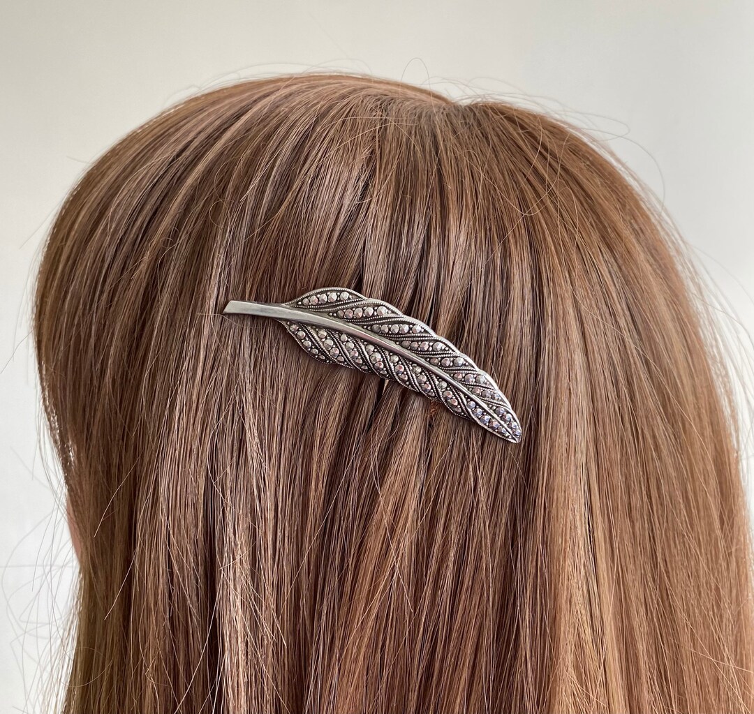 Leaf Vintage Hair Comb: Antique Vintage Silver and Clear Marcasite Leaf ...